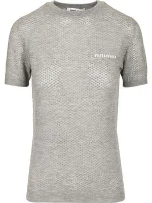 Miu Miu Miu Miu Cashmere Sweater With Lace-Effect Knit Gray