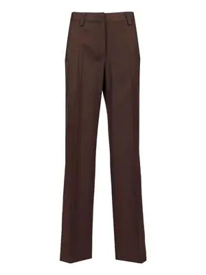 Off-White Wool Wide Leg Trousers With Tonal Side Band - Brown