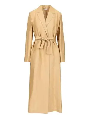 Max Mara Linen And Silk Blend Overcoat With Belt - Gold