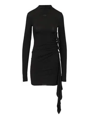 Off-White Second Skin" Draped Mini Dress With Long Sleeves - Black