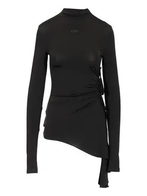 Off-White Long Sleeve Draped Asymmetric Top - Black