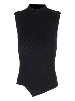 TOTEME TOTEME Asymmetrical Ribbed Mock Neck Top Black