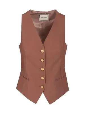 Tagliatore Gaelle Wool Canvas Waistcoat With Gold Padded Buttons - Brown