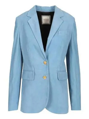 Tagliatore Sophie" Single-breasted Suede Blazer With Golden Closure - Blue