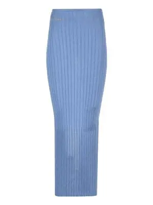 Marni Ribbed Celestial Knit Maxi Skirt With Slit - Blue