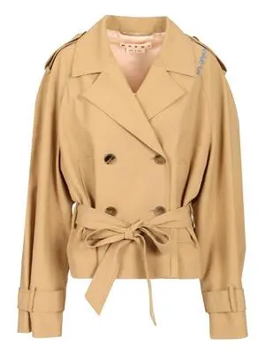 Marni Belted Trench Coat With Embroidered Detail - Cream