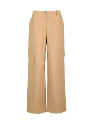 GANNI GANNI Cotton Canvas Wide Leg Cargo Trousers Cream