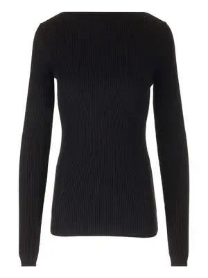 Rick Owens RICK OWENS Ribbed Boat Neck Knit Top Black