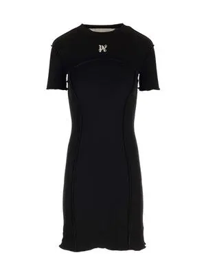 Palm Angels Mini Dress With Embroidered Monogram - Black