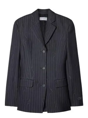 Off-White Pinstriped Wool Blazer - Gray