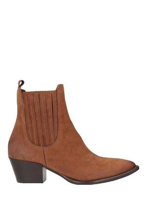 FABRIZIO CHINI Leather Pointed Toe Cuban Heel Ankle Boots Tan