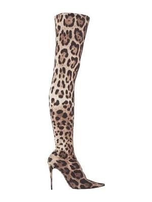 Dolce & Gabbana Over-the-knee Leopard Print Stiletto Boots - Brown
