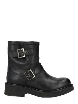 INUOVO Biker Ankle Boots In Leather With Strap Detailing - Black