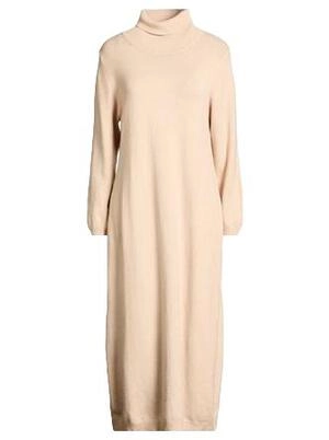 HAVEONE Knitted Midi Dress With Turtleneck - Beige