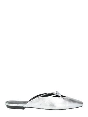 By Far Metallic Leather Mules With Bow Detailing - Silver