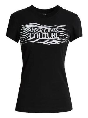 Versace Cotton Elastane T-shirt With Crystal Embellished Logo - Black