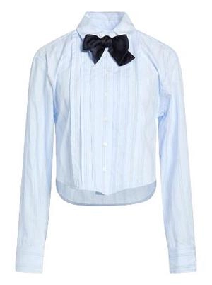 Sandro Cotton Poplin Striped Shirt With Bow Detail - Blue
