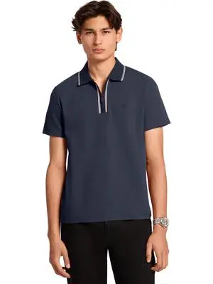 Michael Kors Textured Stretch Cotton Zip-up Polo Shirt In Size By - Blue