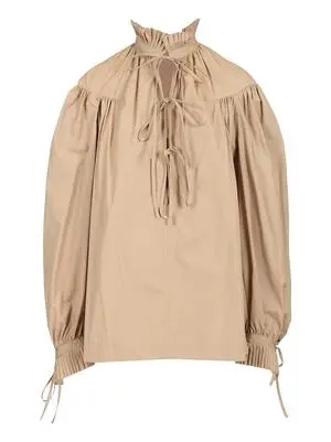 Dries Van Noten Cotton Poplin Blouse With Ruffles And Drawstring Detail - Cream