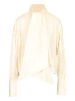 Celine Silk Twill Cropped Shirt With Lavallière - White