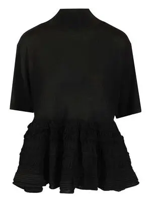 Alaïa Cryoline Wool Peplum Top With High Neck And Ruffled Hem - Black