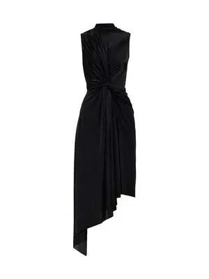 Balenciaga Asymmetrical Knotted Satin Jersey Dress - Black