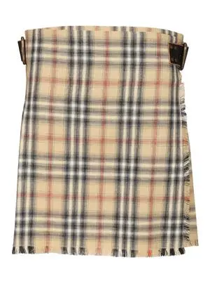Burberry Check Wool Mini Kilt With Fringes - Brown