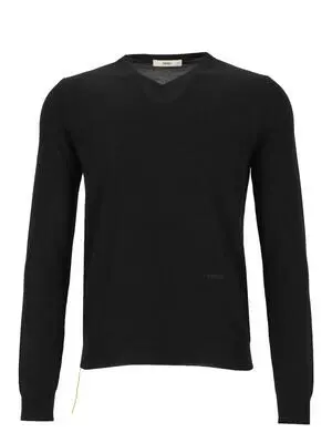 Fendi V-neck Merino Wool Sweater - Black