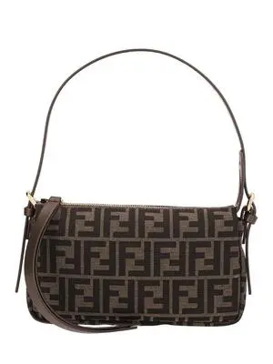Fendi Small Zip Top Bag In Ff Jacquard - Brown