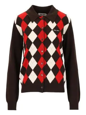 Miu Miu Argyle Cashmere Cardigan - Brown