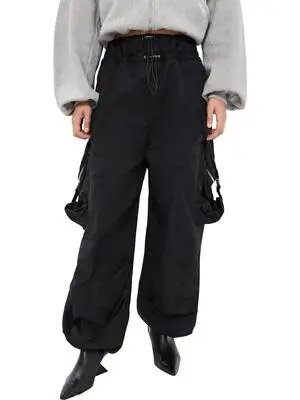 Attico Cargo Pants With Buckle Accents - Black