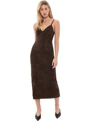 BARDOT BARDOT Faux Suede Sweetheart Neck Midi Dress With Slit