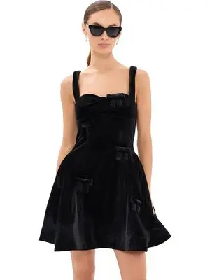 LEO LIN Ariel Velvet Bow Mini Dress - Ebony