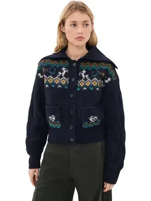 ALEMAIS Patsy Fair Isle Knit Cardigan - Ink