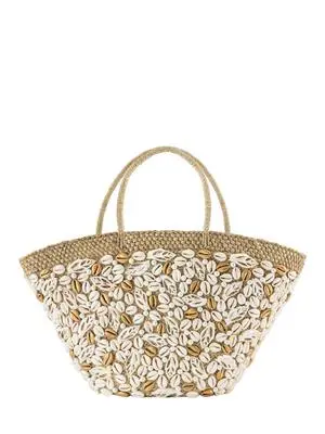 OHSUN Alicia Straw & Shell Tote - Gold/white