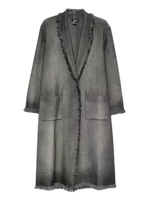 Avant Toi Fringed Trim Herringbone Weave Coat - Grey