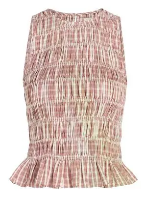 Faithfull The Brand Faithfull The Brand Shirred Checked Peplum Top Brown