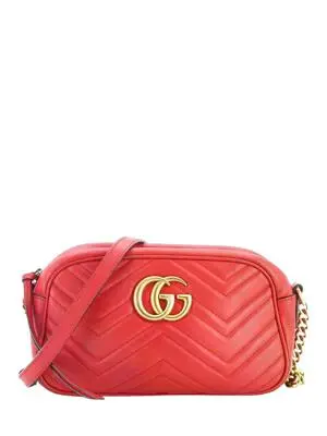 Gucci Gg Marmont Shoulder Bag Matelasse Leather Small Crossbody Bag Red