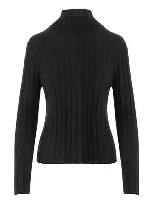 ALLUDE Allude Ribbed Knit Roll Neck Sweater Black