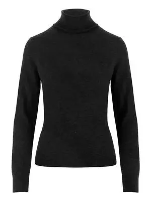 ALLUDE Roll Neck Wool Fine-knit Top - Black