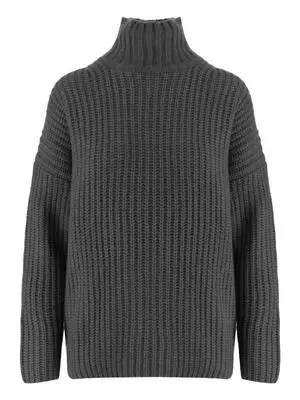 ALLUDE Ribbed Knit Turtleneck Sweater - Grey
