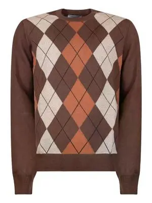 GRAN SASSO Gran Sasso Argyle Knit Crew Neck Sweater Brown