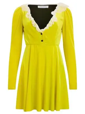 Philosophy Di Lorenzo Serafini Velvet Lace Trim Mini Dress - Yellow