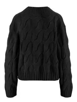 ALLUDE Cable Knit V-neck Sweater - Black