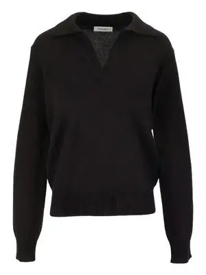 KANGRA Long-sleeve V-neck Polo Sweater - Black