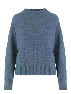 ALLUDE Basket-weave Crew-neck Sweater - Blue