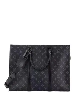 LOUIS VUITTON Monogram Eclipse Canvas Sac Plat Zipper Tote Bag - Black