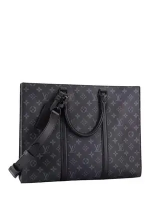 LOUIS VUITTON Monogram Eclipse Canvas Sac Plat Zipper Tote Bag - Black