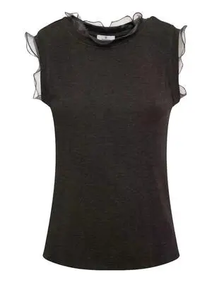 FRACOMINA Sleeveless Top With Ruffle Trim - Black