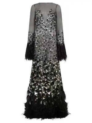 ALBERTA FERRETTI Alberta Ferretti Feather-Trimmed A-Line Maxi Dress